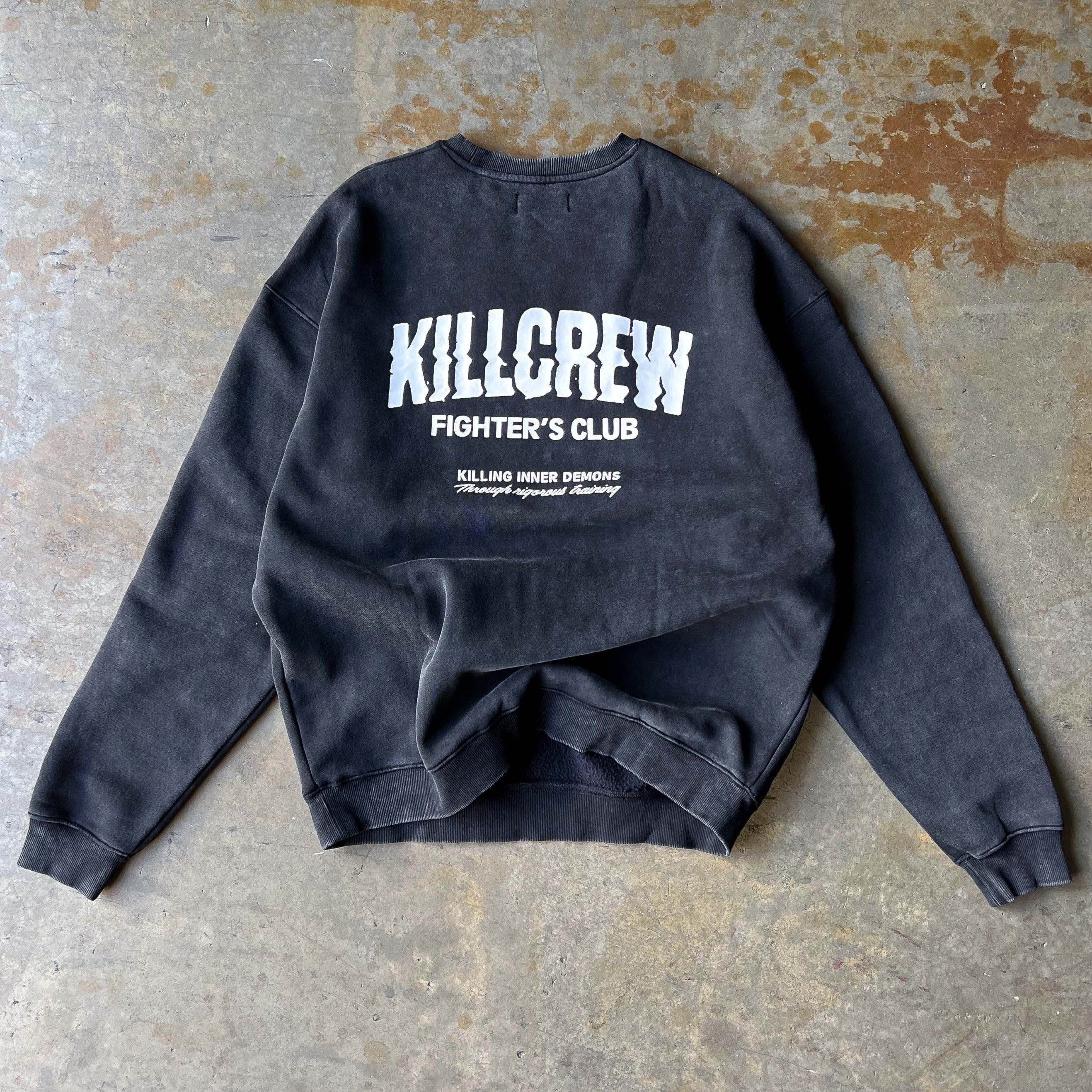 OVERSIZED LUX RIGOROUS TRAINING CREW NECK - BLACK / WHITE - Kill Crew
