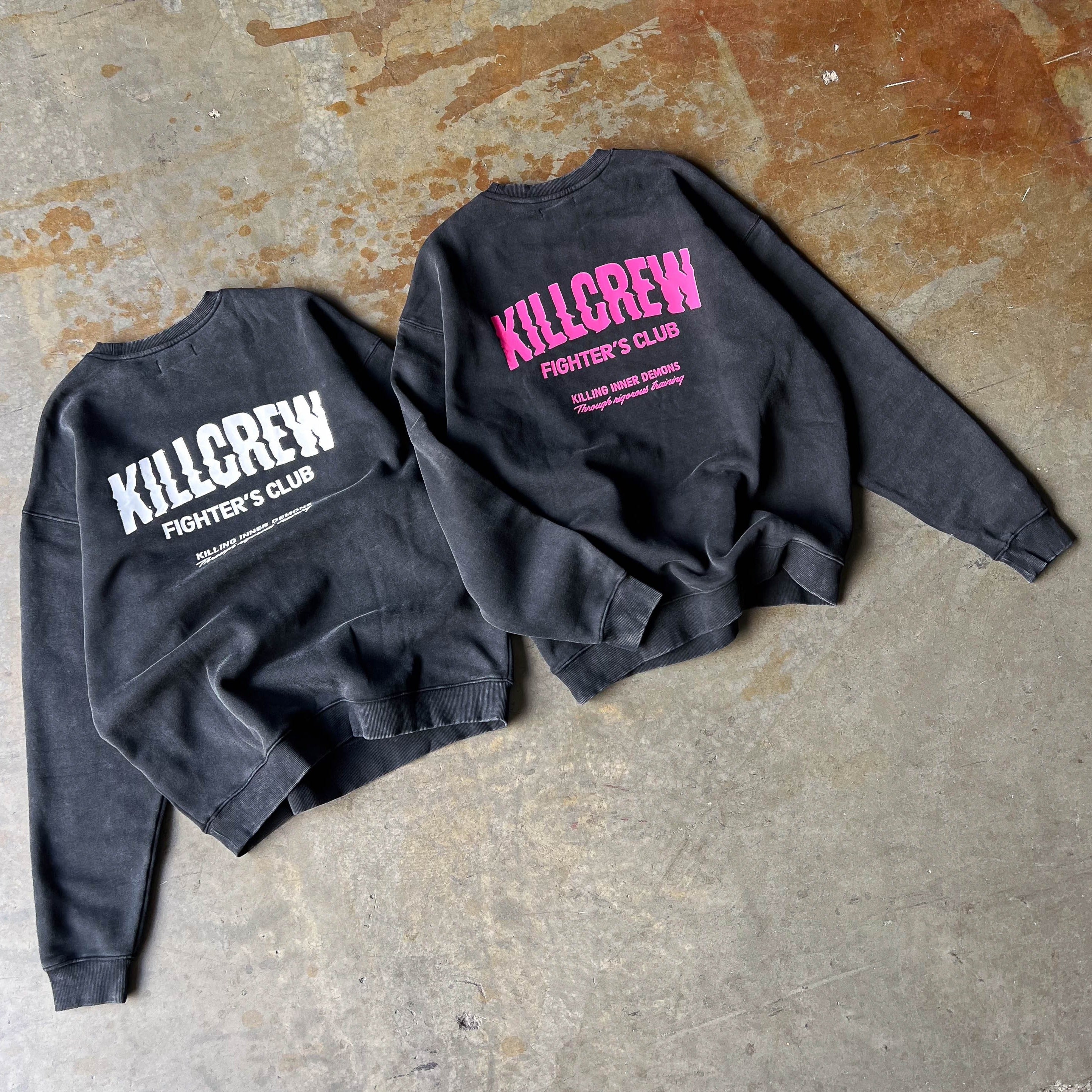 OVERSIZED LUX RIGOROUS TRAINING CREW NECK - BLACK / PINK - Kill Crew