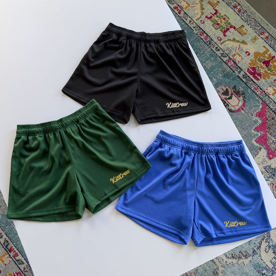 VENTED MESH SCRIPT SHORTS - BLACK / CREAM - Kill Crew