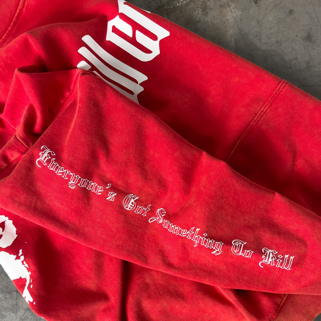OVERSIZED LUX "LONE WOLF" HOODIE - RED / WHITE - Kill Crew