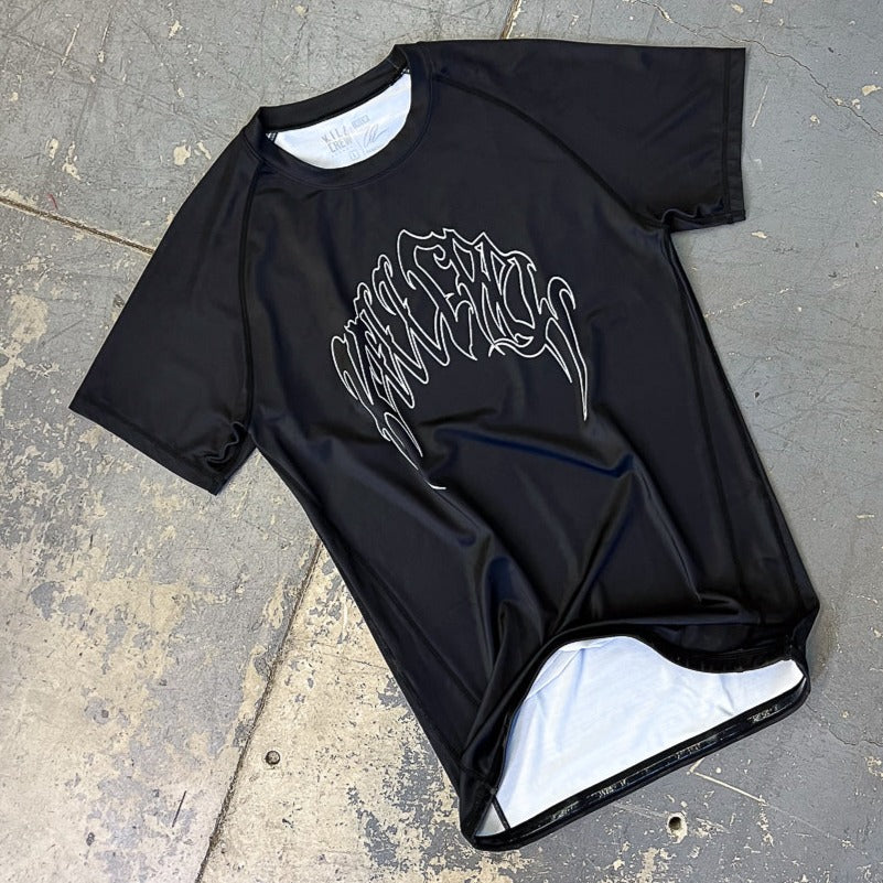 LONE WOLF SHORT SLEEVE RASH GUARD - BLACK / WHITE - Kill Crew
