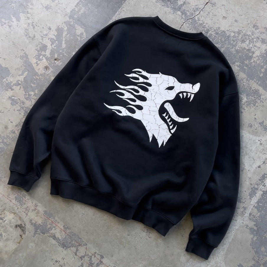 HEAVYWEIGHT LUX WAR WOLF CREW NECK - BLACK / WHITE - Kill Crew