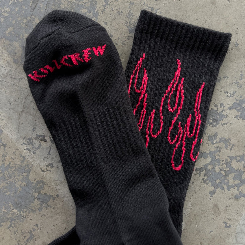 FLAME HIGH SOCKS - BLACK / RED – Kill Crew