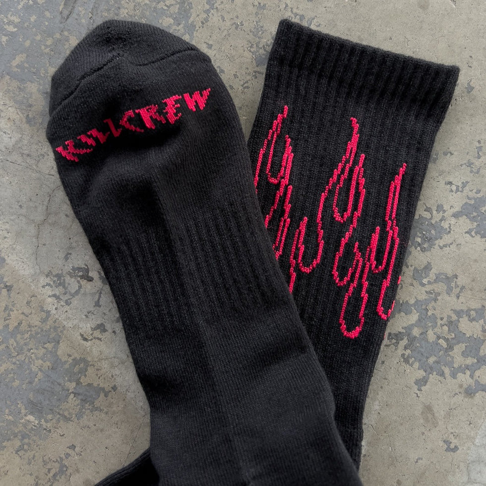 FLAME HIGH SOCKS - BLACK / RED – Kill Crew