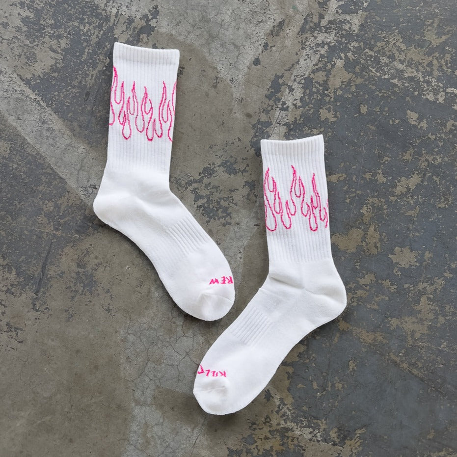 FLAME HIGH SOCKS - WHITE / PINK - Kill Crew