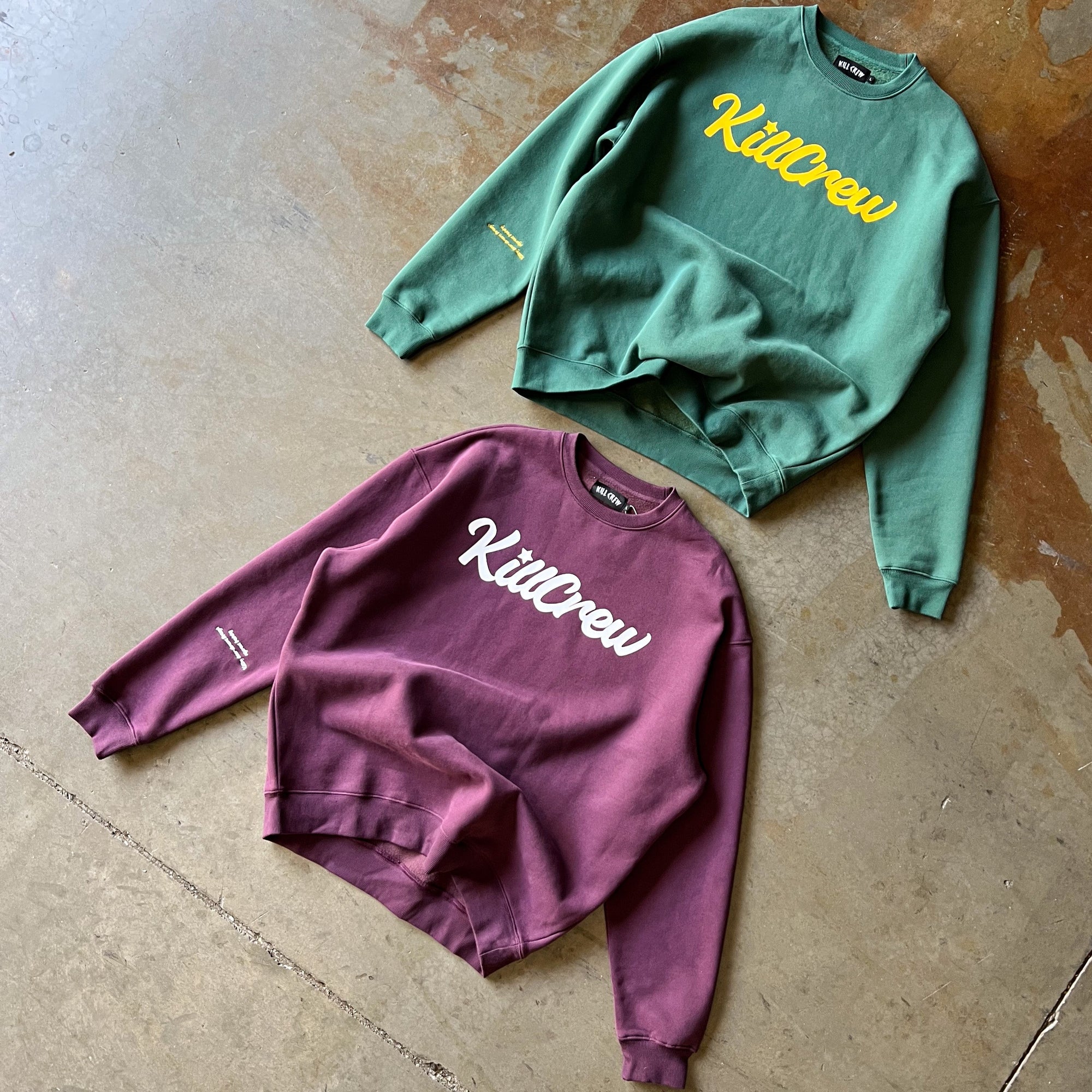 OVERSIZED LUX "SCRIPT" CREW NECK - BURGUNDY / WHITE - Kill Crew