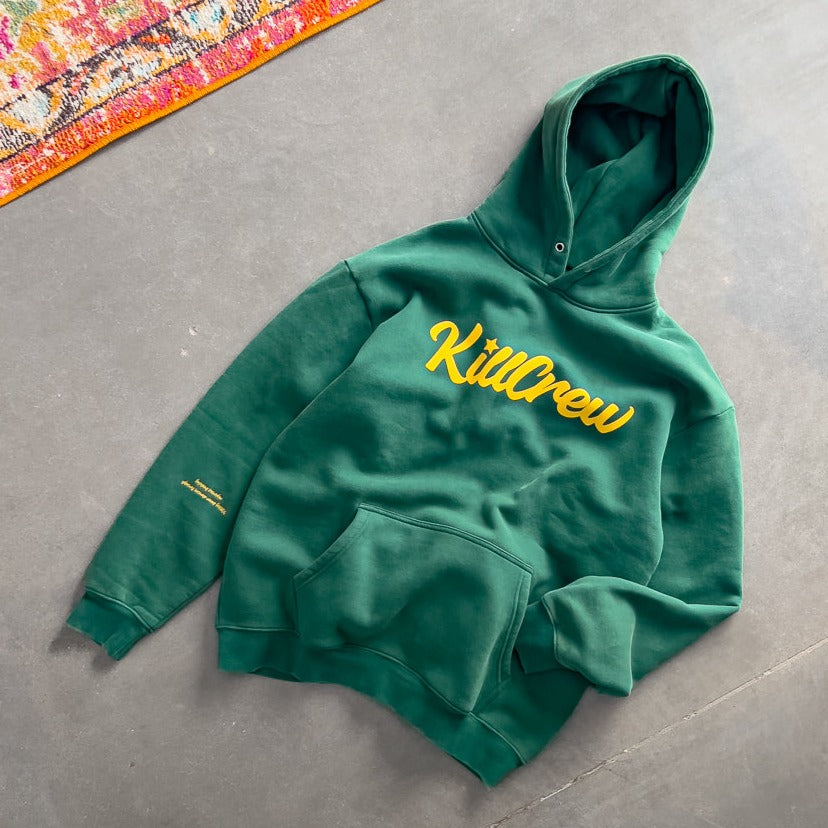 OVERSIZED LUX "SCRIPT" HOODIE - GREEN / GOLD - Kill Crew
