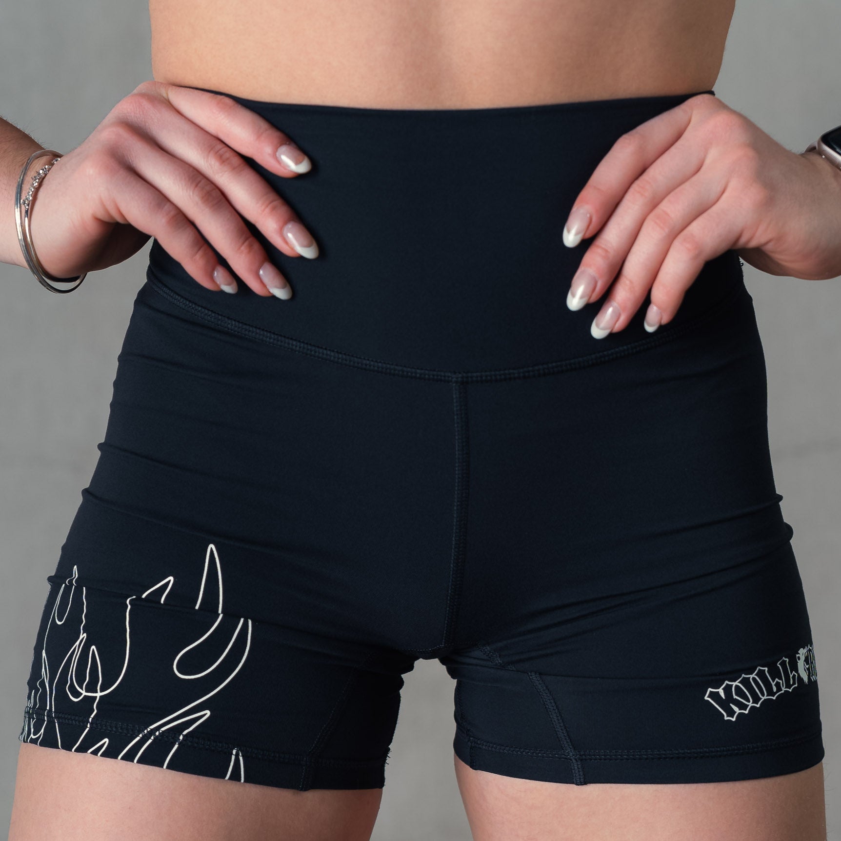SCRUNCH FLAMES BIKER SHORTS - BLACK / WHITE – Kill Crew