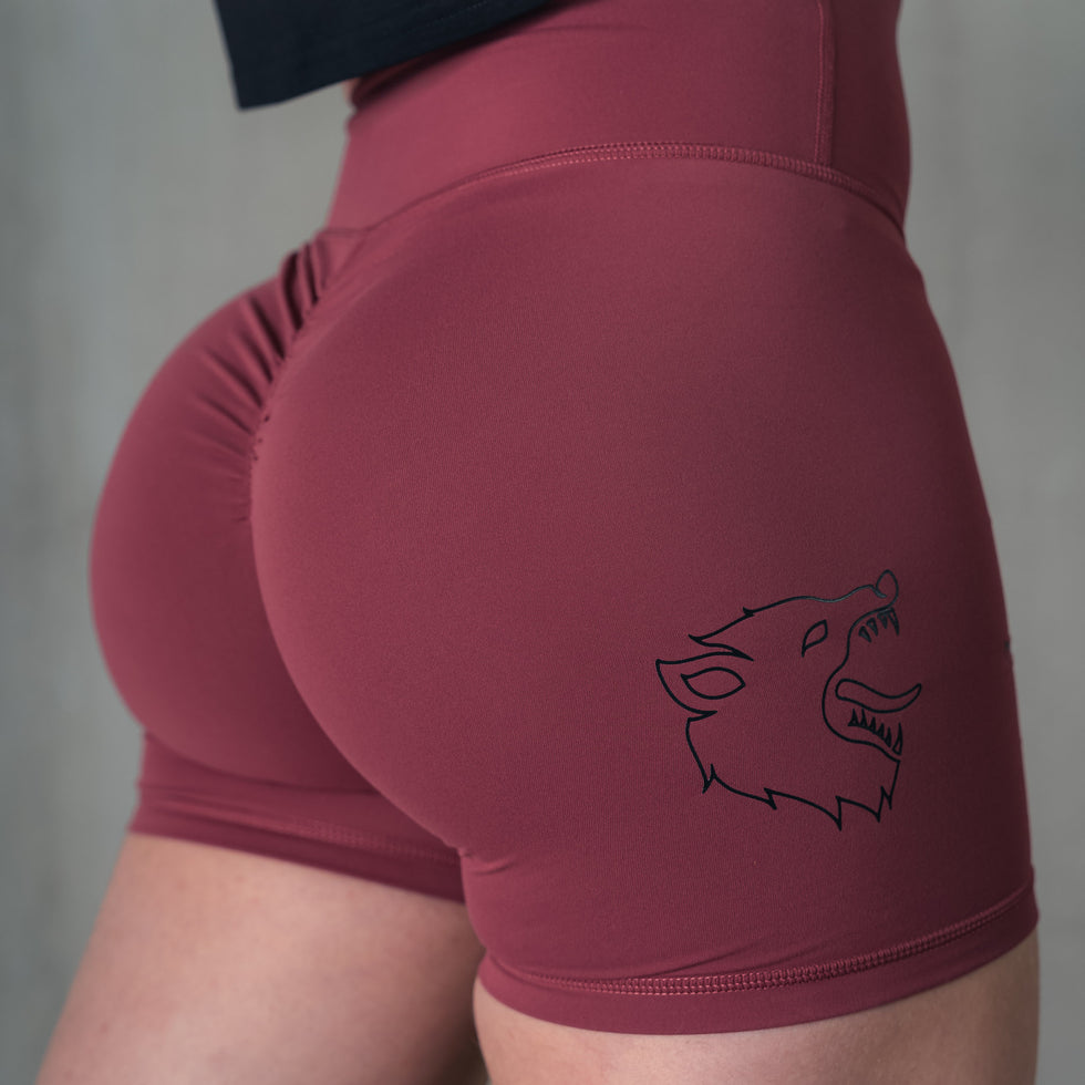 SCRUNCH WOLF BIKER SHORTS - MAROON / BLACK – Kill Crew