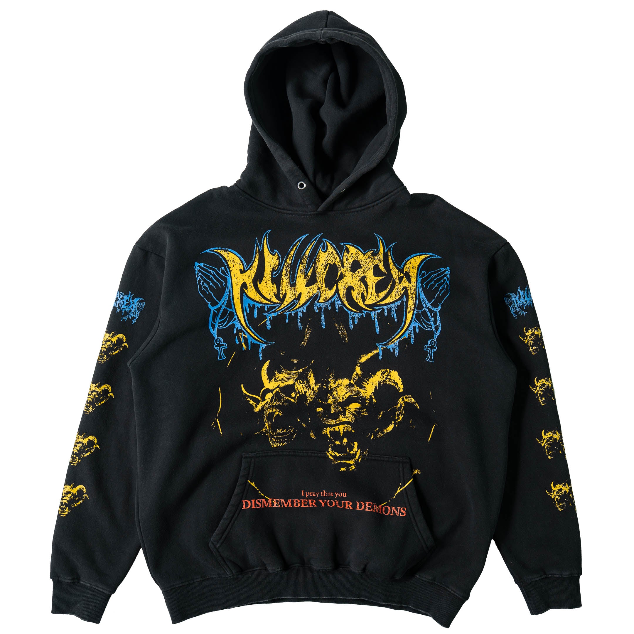 OVERSIZED LUX DISMEMBER YOUR DEMONS HOODIE - BLACK / YELLOW – Kill Crew