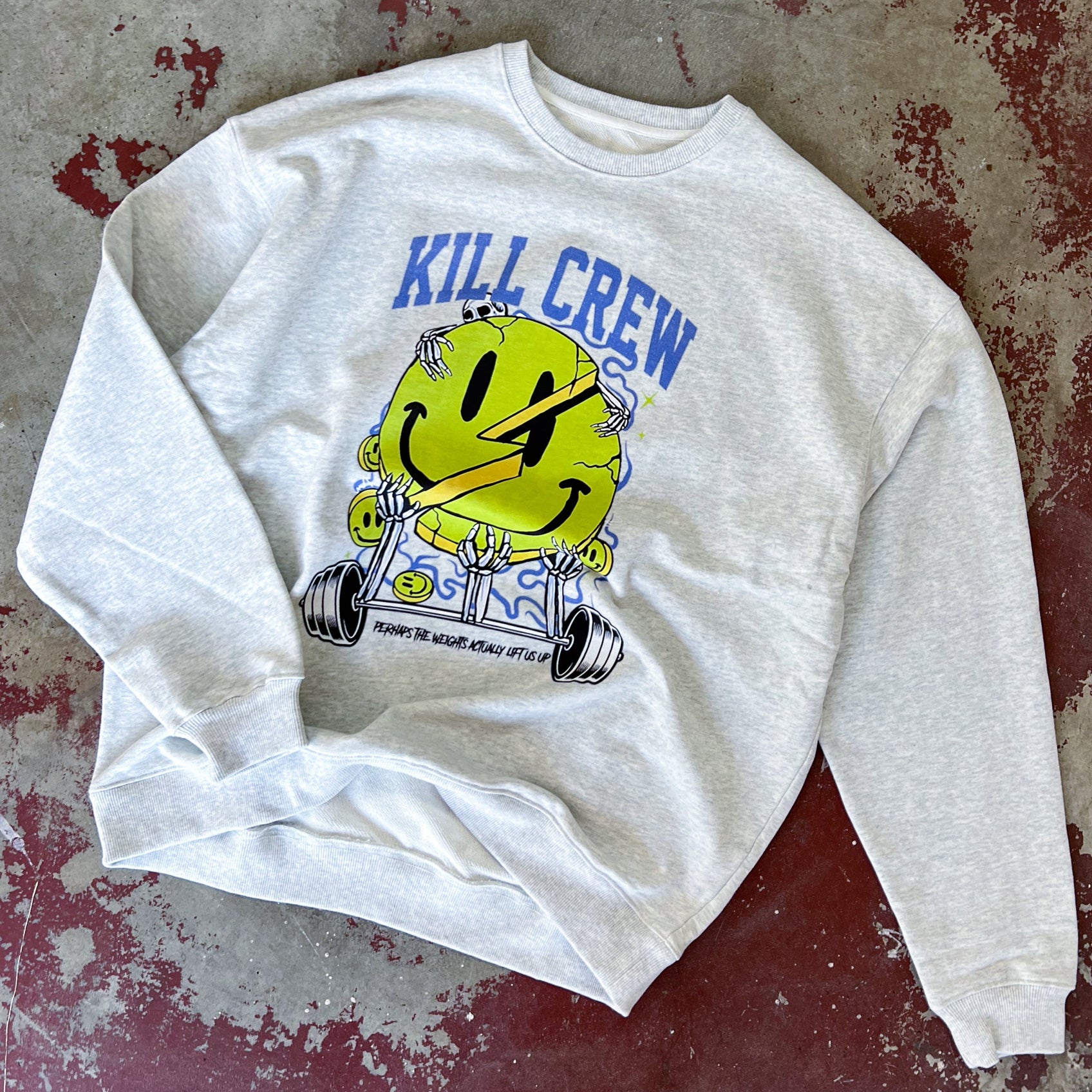 OVERSIZED HEAVYWEIGHT "WEIGHTS LIFT US UP" CREW NECK - GREY – Kill Crew