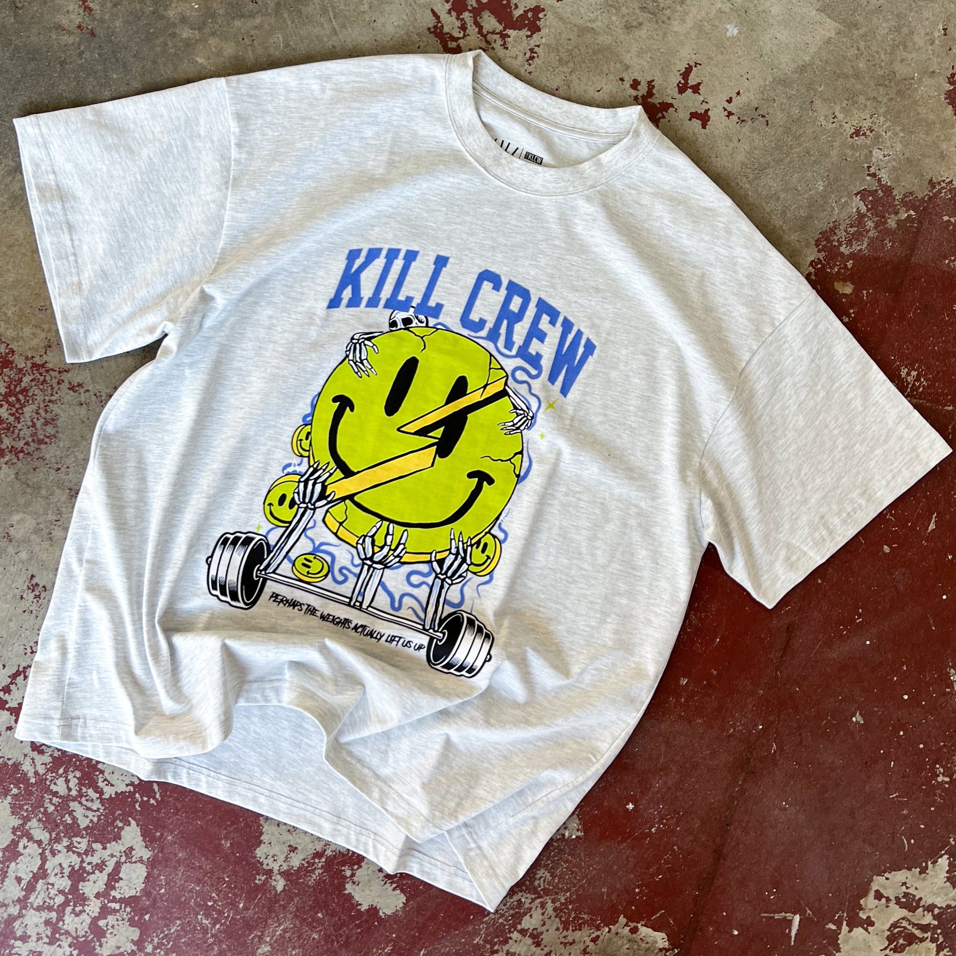 OVERSIZED "WEIGHTS LIFT US UP" T-SHIRT - GREY – Kill Crew