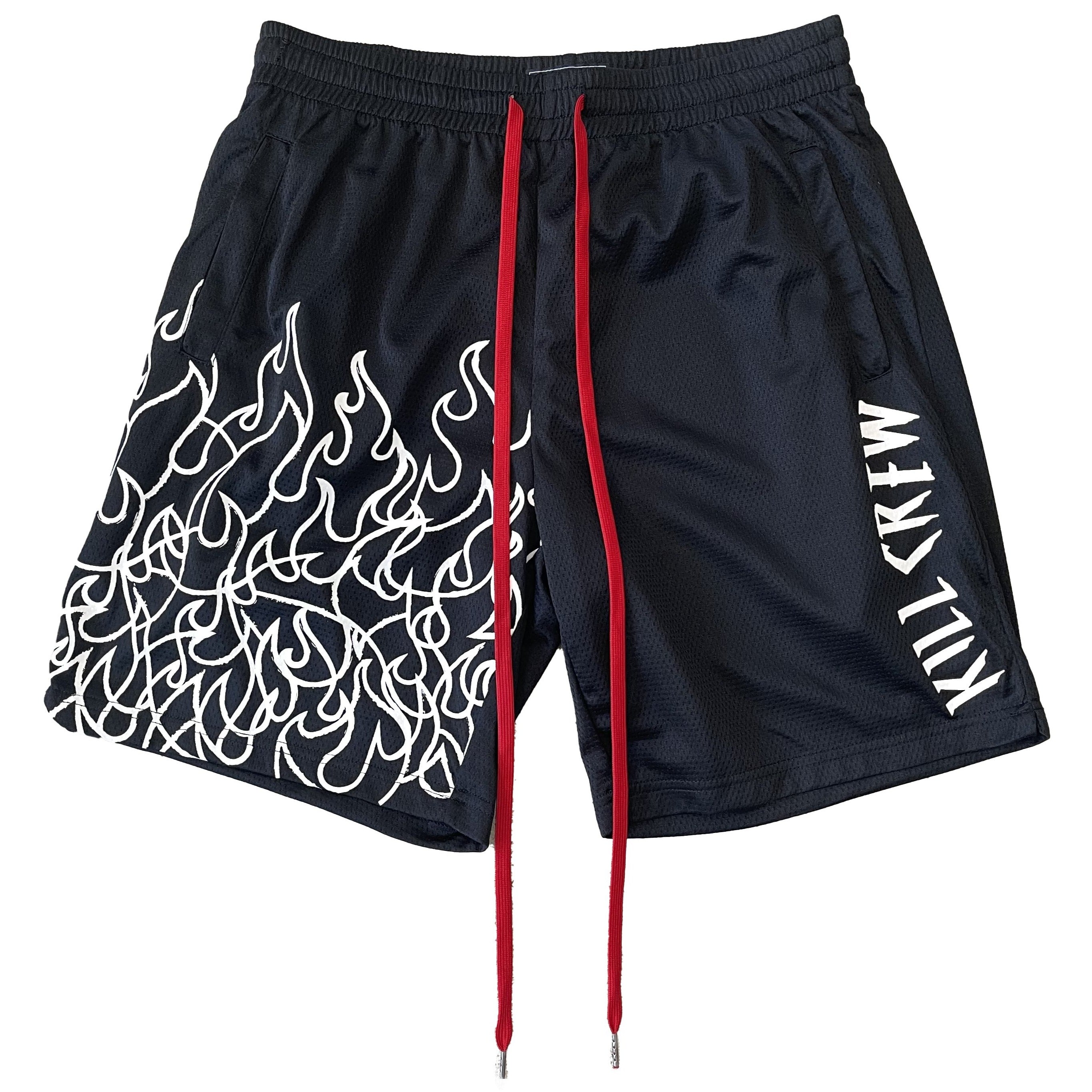 RELAXED CUT FLAME SHORTS - BLACK / WHITE – Kill Crew