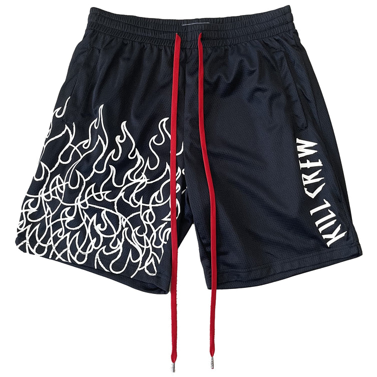 RELAXED CUT FLAME SHORTS - BLACK / WHITE – Kill Crew