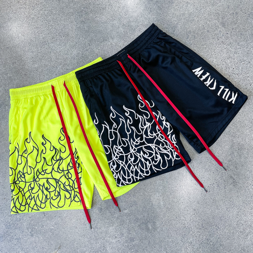 RELAXED CUT FLAME SHORTS - BLACK / WHITE – Kill Crew