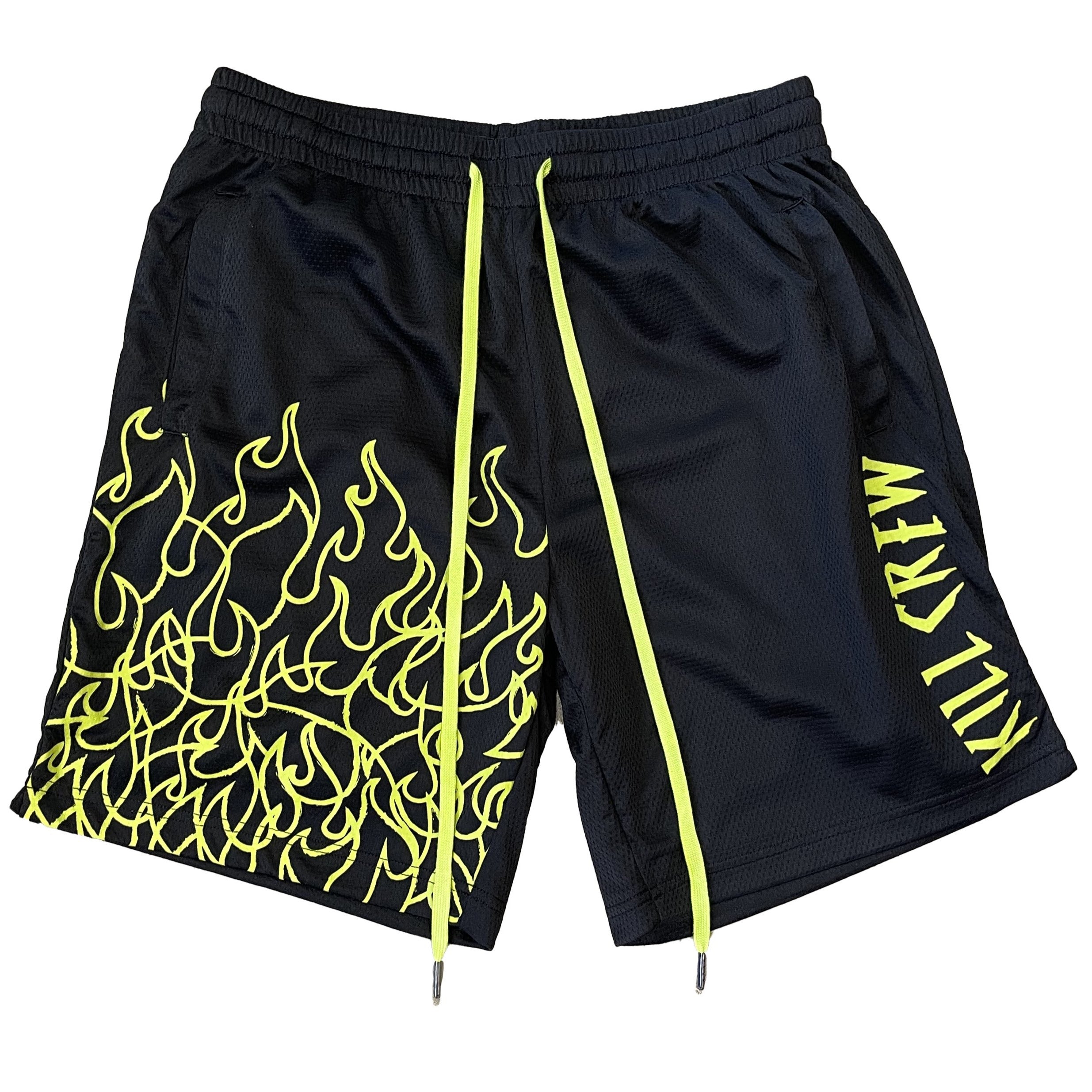 RELAXED CUT FLAME SHORTS - BLACK / GREEN – Kill Crew