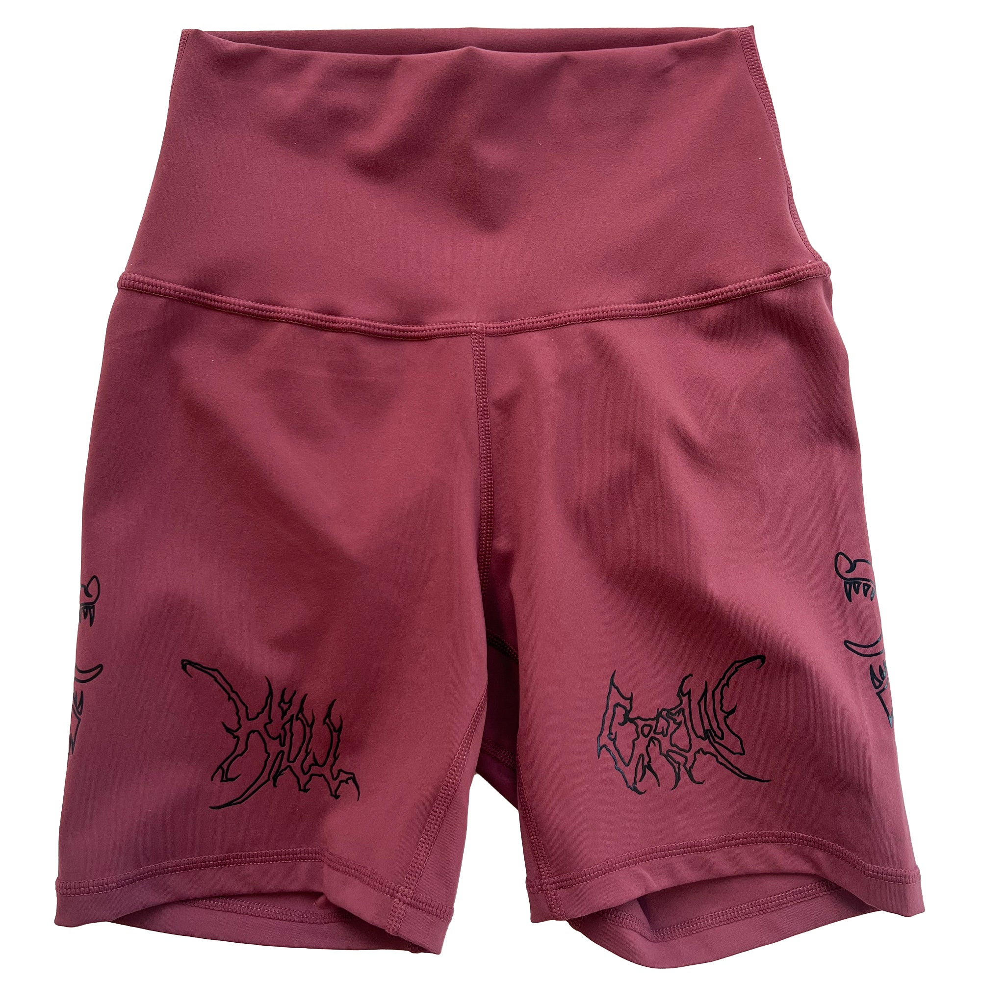SCRUNCH WOLF BIKER SHORTS - MAROON / BLACK - Kill Crew