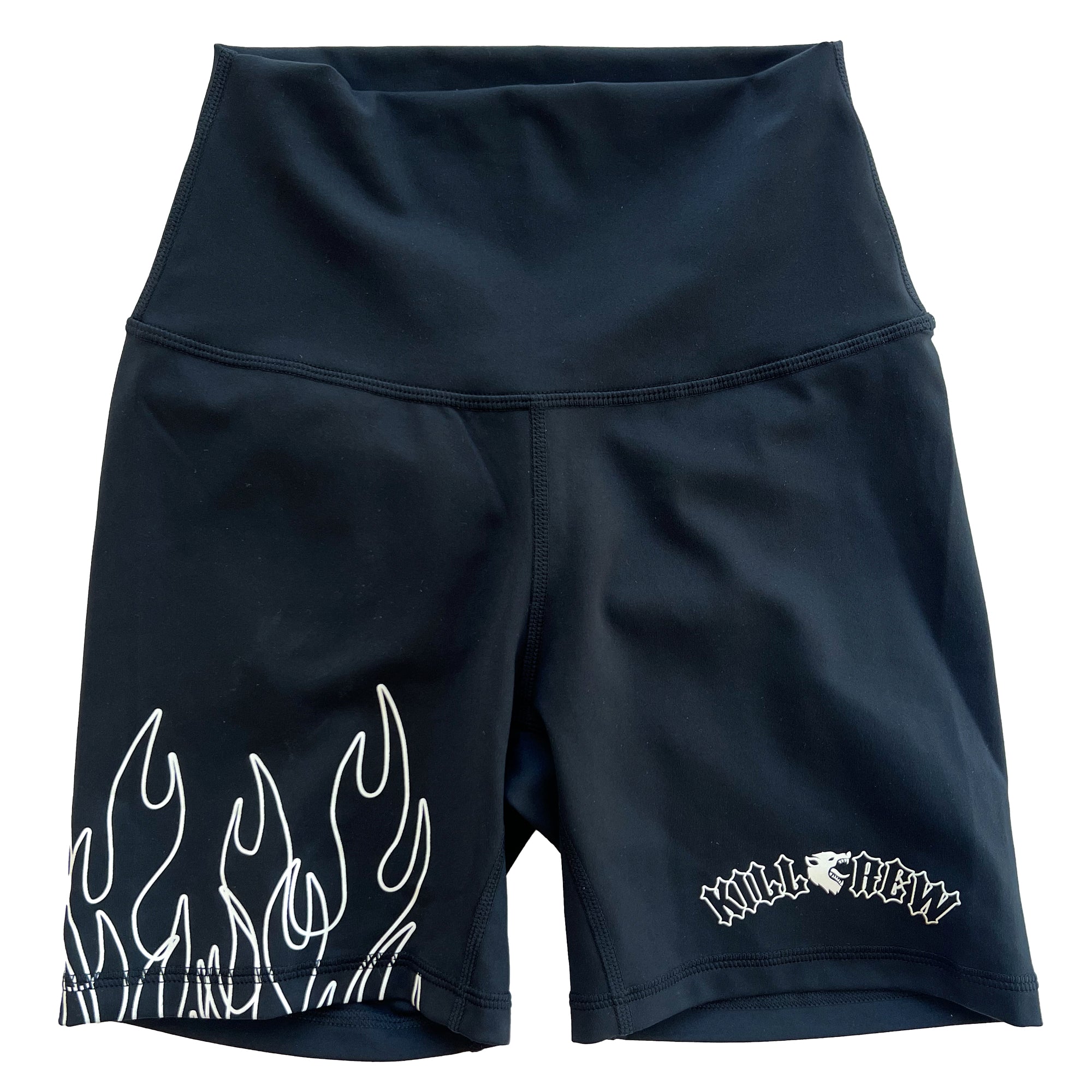 SCRUNCH FLAMES BIKER SHORTS - BLACK / WHITE - Kill Crew