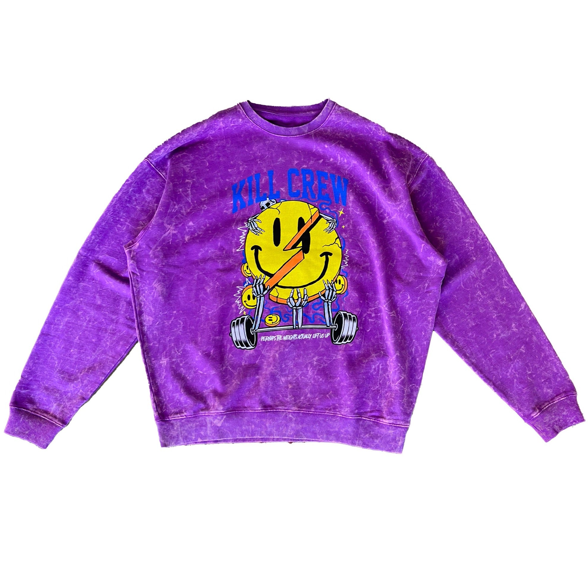 OVERSIZED HEAVYWEIGHT "WEIGHTS LIFT US UP" CREW NECK - PURPLE – Kill Crew