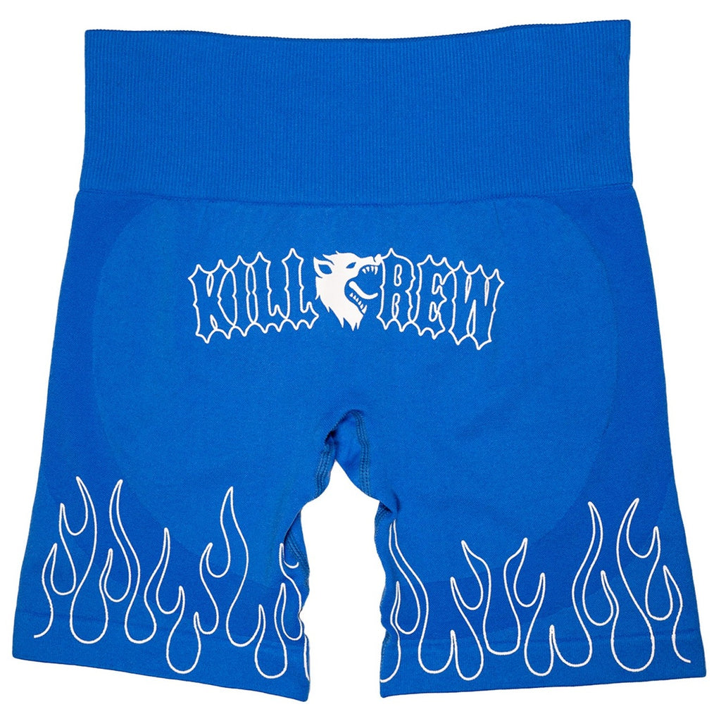SEAMLESS FLAMES BIKER SHORTS - BLUE / WHITE – Kill Crew