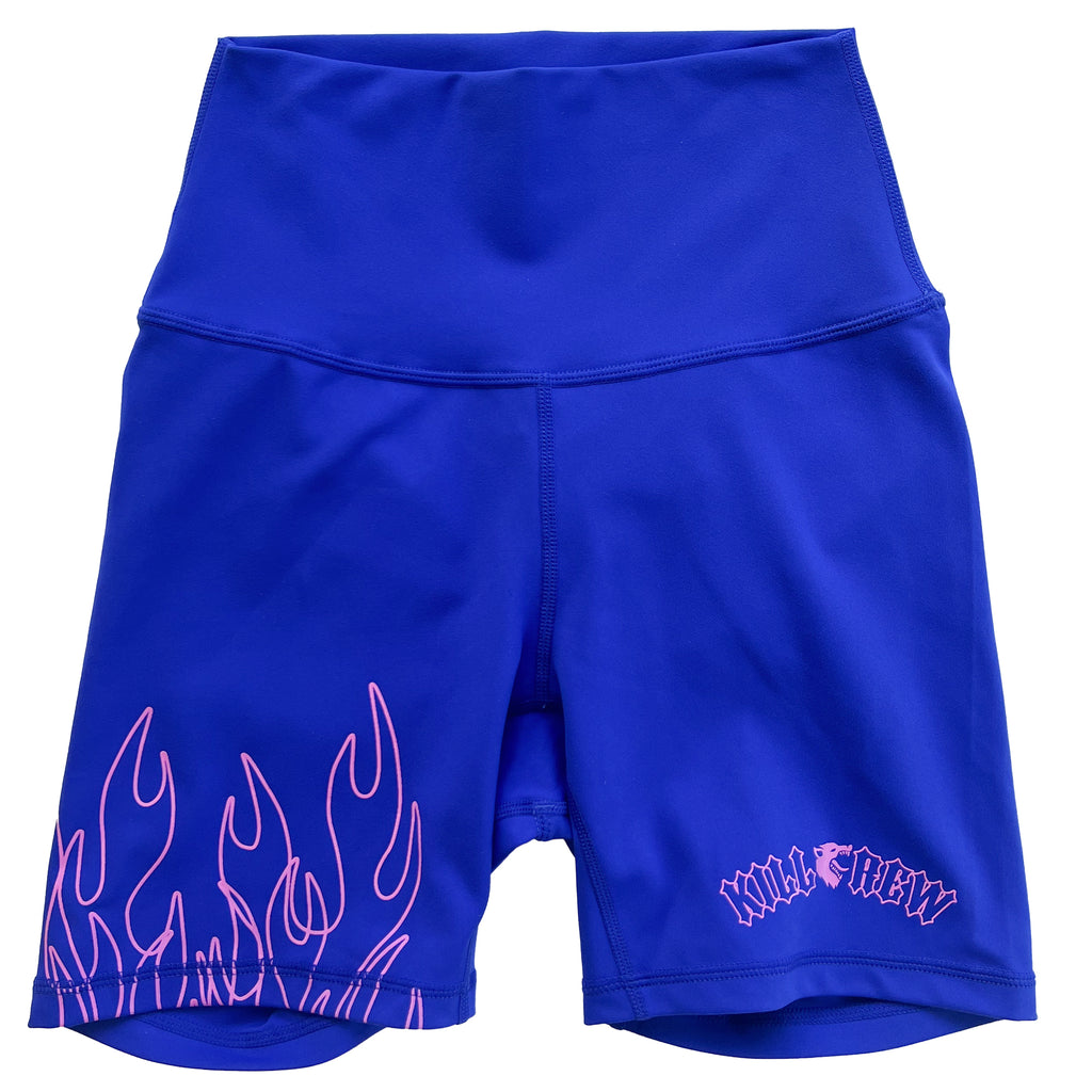 SCRUNCH FLAMES BIKER SHORTS - BLUE / PINK – Kill Crew