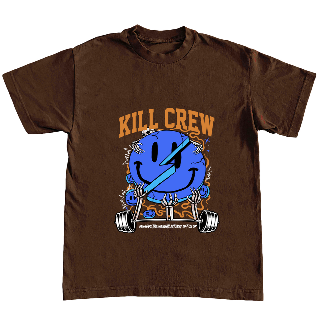 OVERSIZED "WEIGHTS LIFT US UP" T-SHIRT - BROWN - Kill Crew