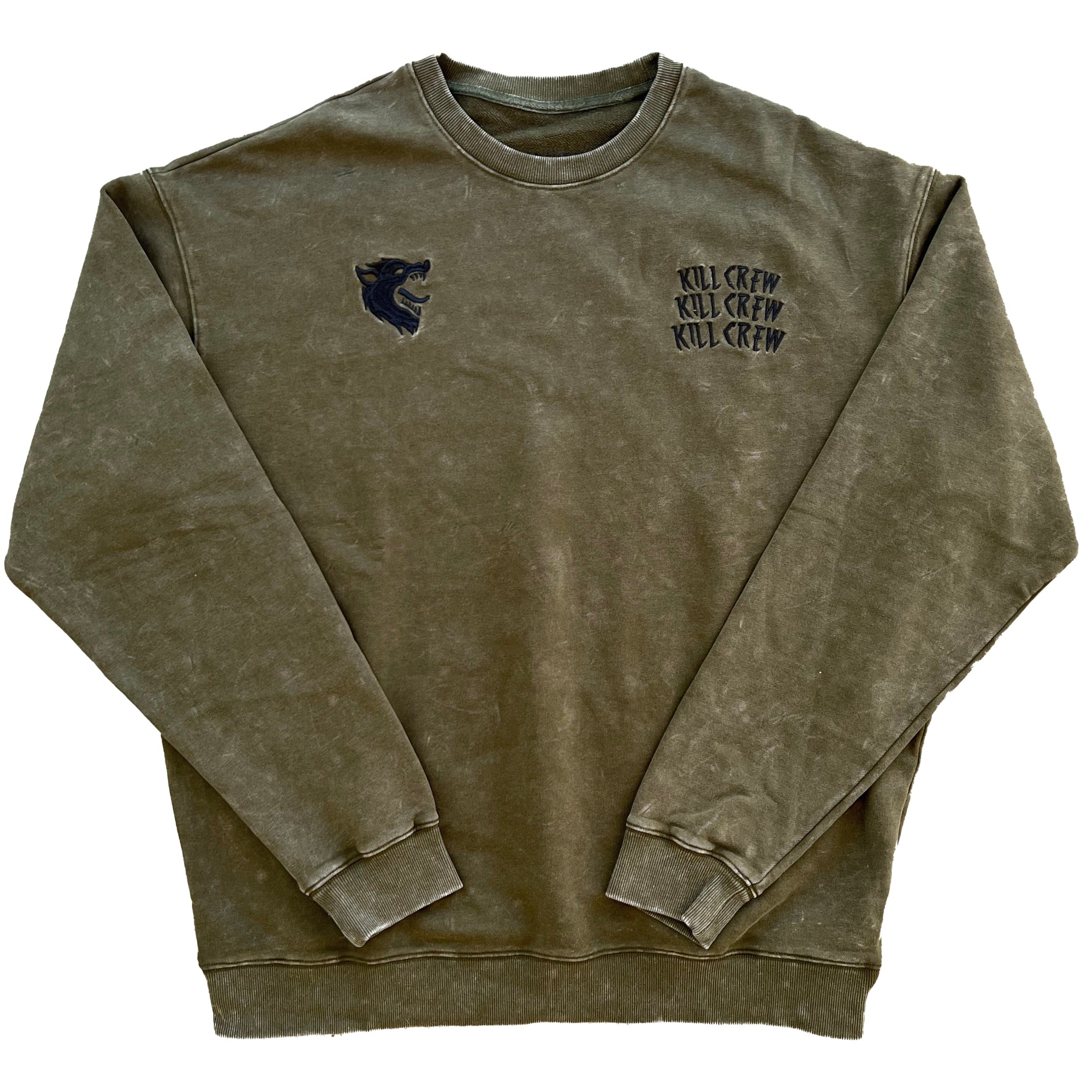 OVERSIZED HEAVYWEIGHT WOLF CREW NECK - OLIVE – Kill Crew