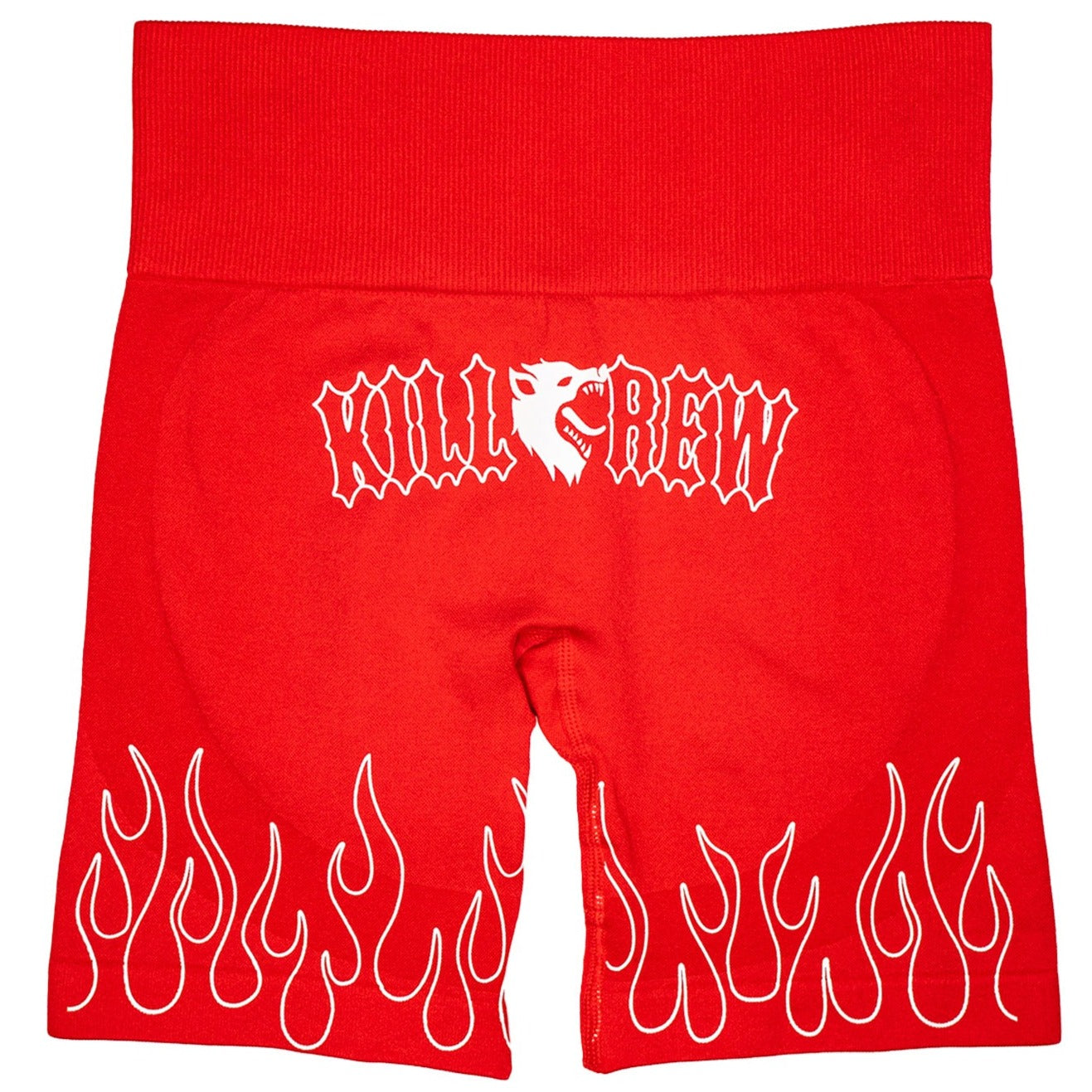 SEAMLESS FLAMES BIKER SHORTS - RED / WHITE - Kill Crew