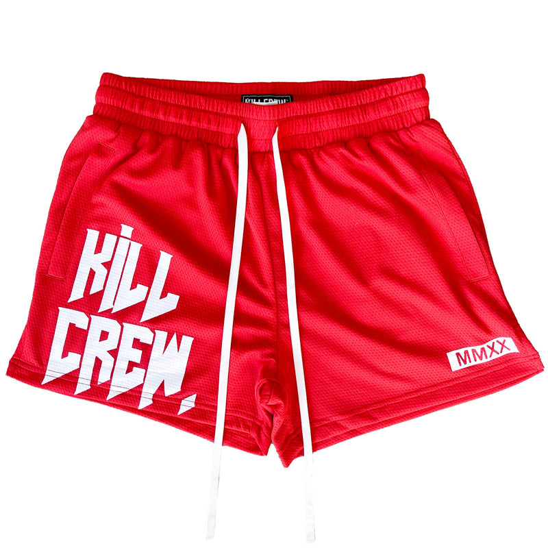 MUAY THAI SHORTS (MID THIGH CUT) - RED / WHITE - Kill Crew
